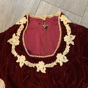Vintage | Dresses | Vintage Red Velvet Maxi Dress With Crochet Trim ...